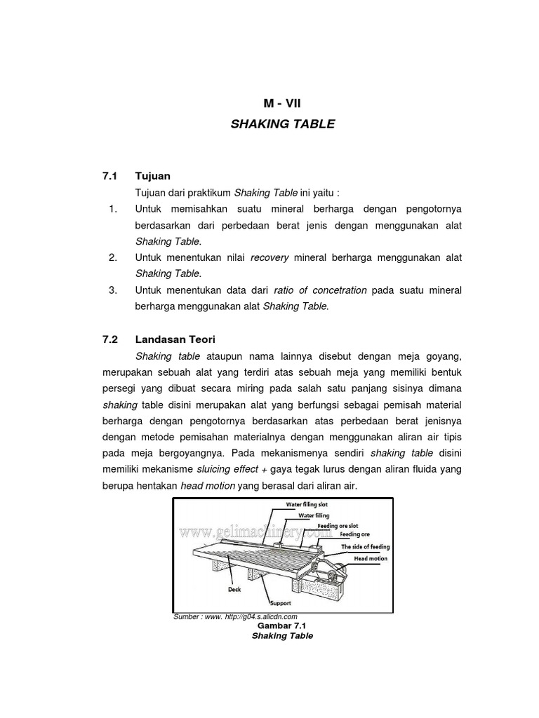 Prinsip Kerja dan Proses Shaking Table | PDF