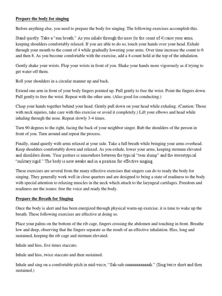 Prepare The Body For Singing | PDF | Singing | Human Voice