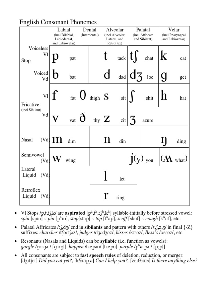 English Consonant Phonemes | PDF