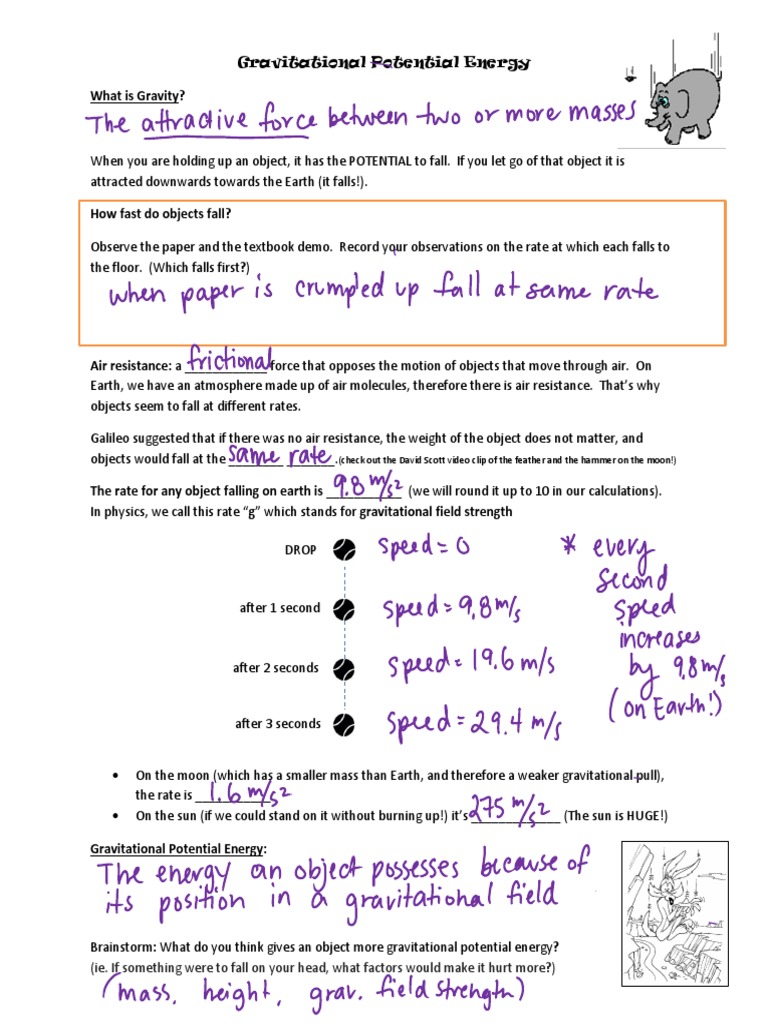 03 - Gravitational Potential Energy Key | PDF | Gravity | Mass