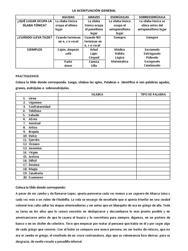 La Acentuación General | PDF | Ortografía | Lengua española