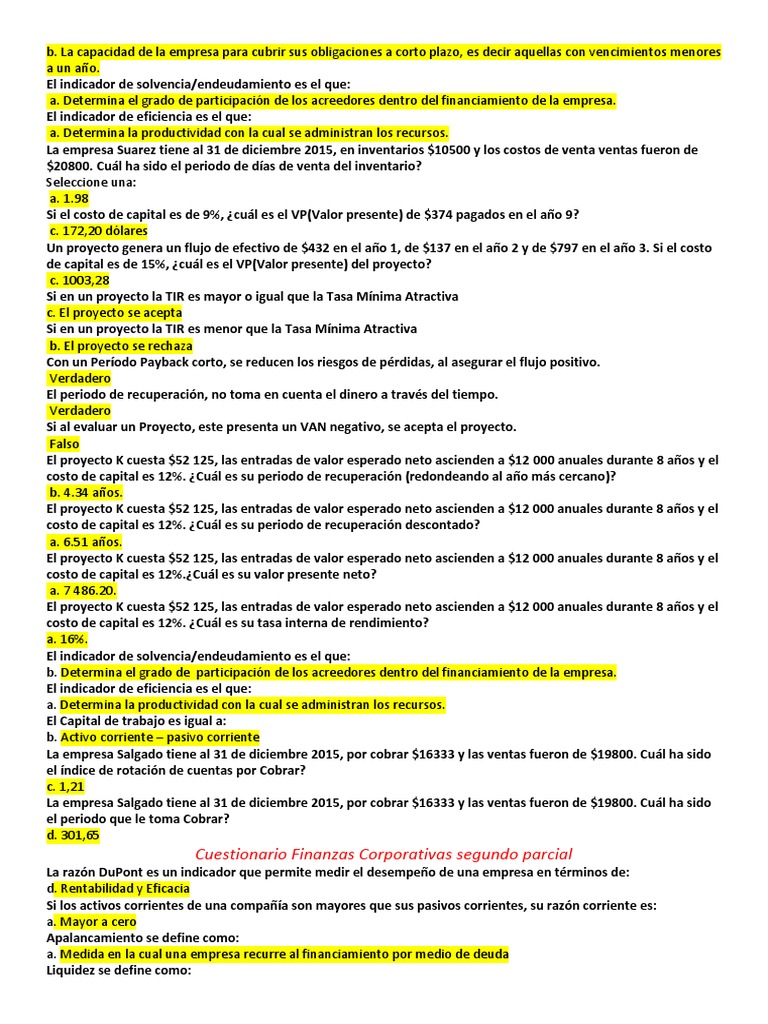 Cuestionarios Finanzas | Descargar gratis PDF | Compartir (Finanzas ...