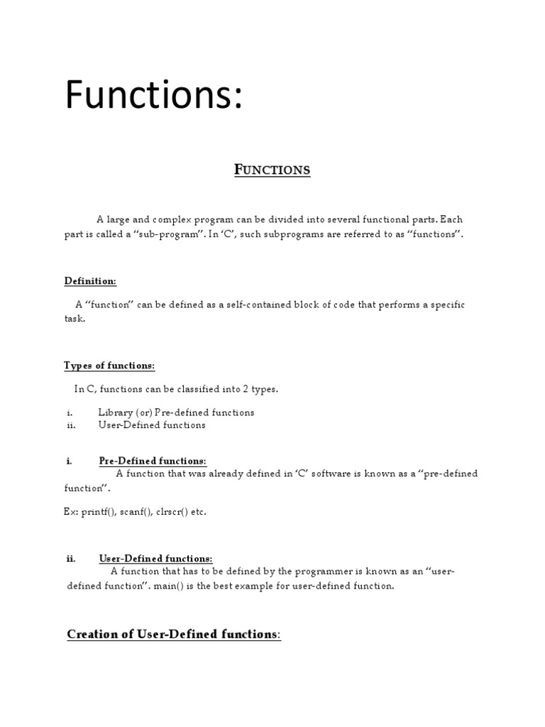 Functions In C Pdf Subroutine C Programming Language 4663
