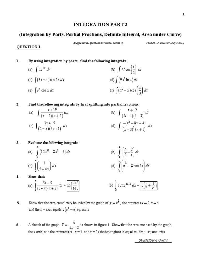 Integration Part 2 (Integration by Parts, Partial Fractions, Definite ...