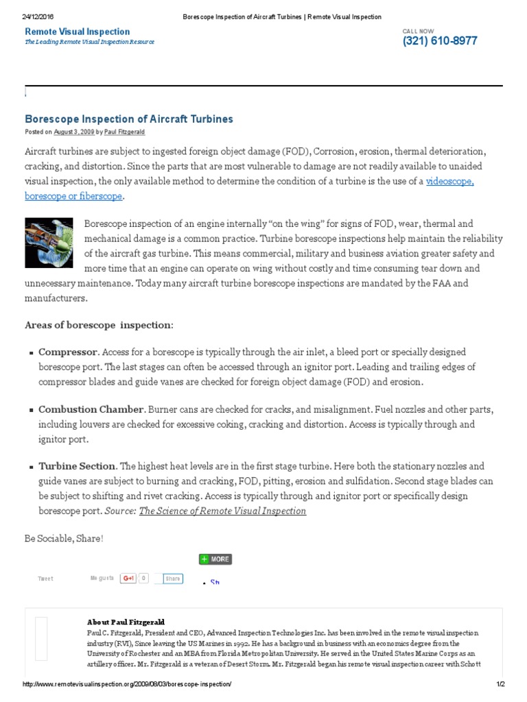 Borescope Inspection of Aircraft Turbines - Remote Visual Inspection ...