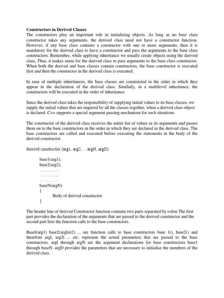 Constructors in Derived Classes | PDF | Constructor (Object Oriented ...