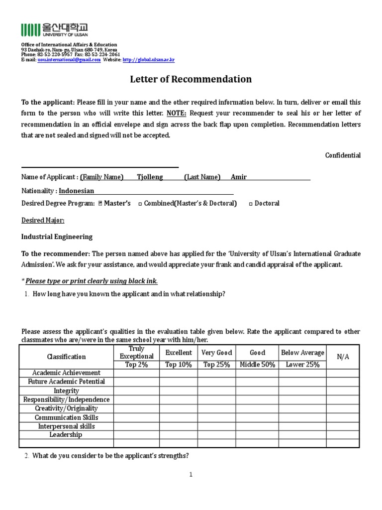 Grad - Letter of Recommendation (Eng) | PDF | Doctorate | Master's Degree