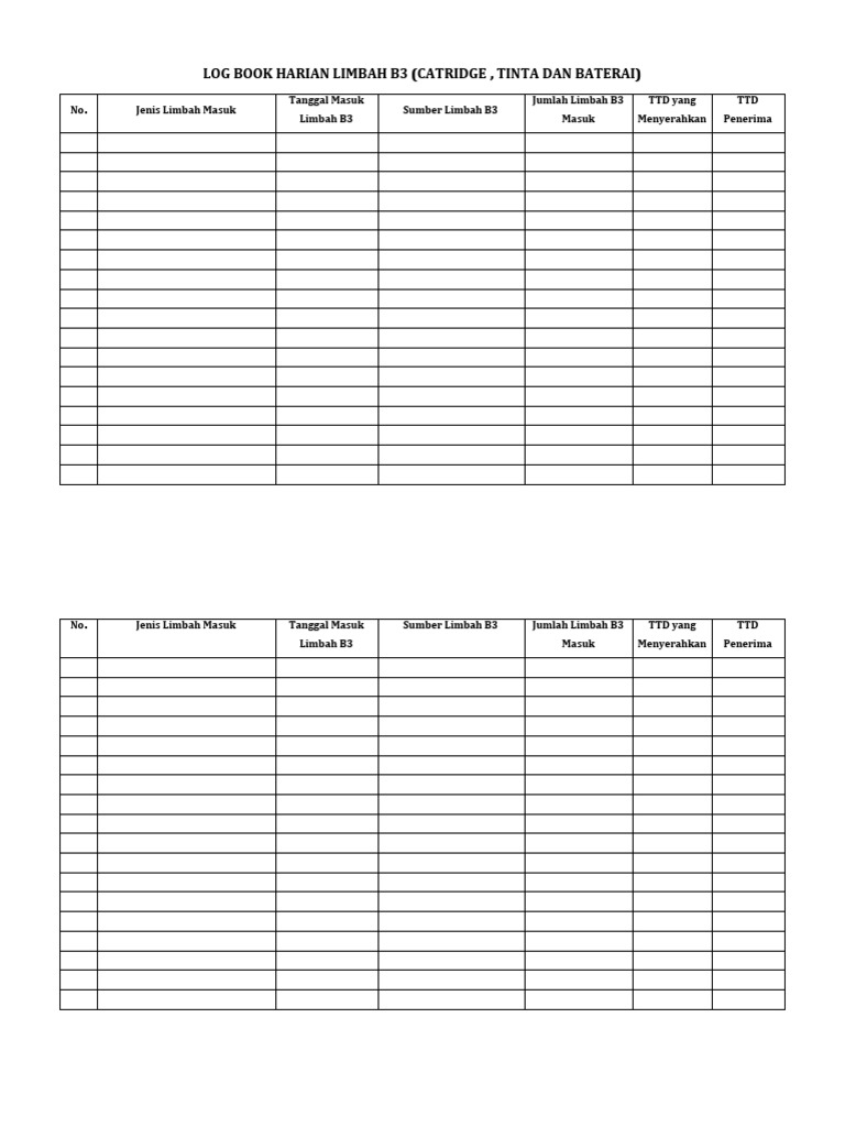 Log Book Harian Limbah B3 Tinta Dan Lampu TL | PDF