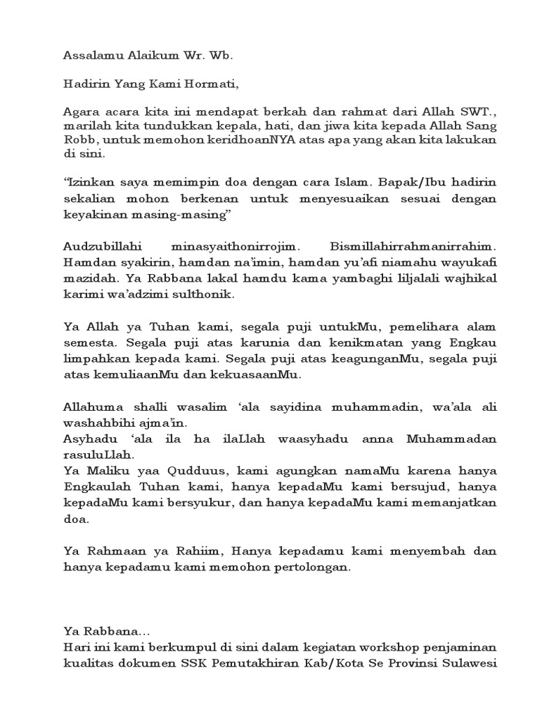 Doa Pembuka Acara Workshop Qa | PDF