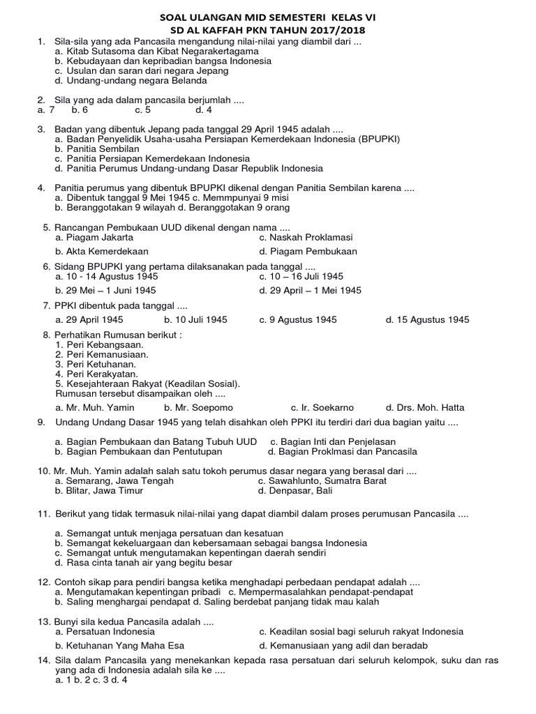 Soal Ulangan Mid Semesteri Kelas Vi | PDF
