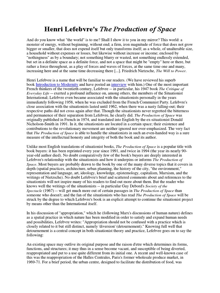 Henri Lefebre's The Production of Space | PDF | Situationist ...