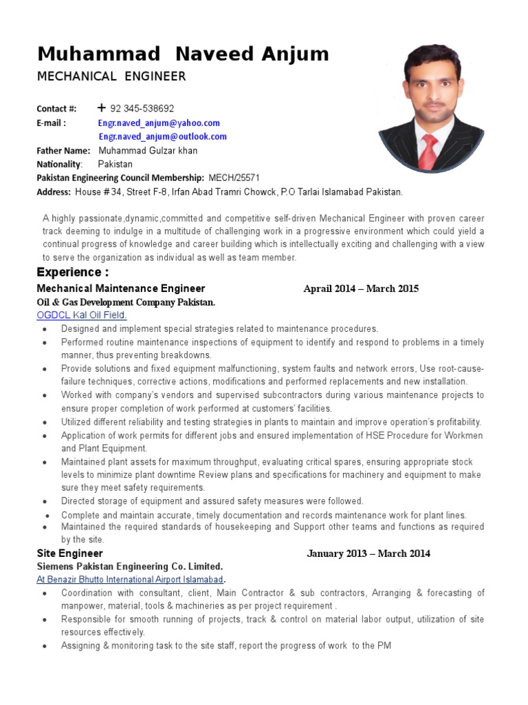 CV M. Naveed ANjum | PDF | Reliability Engineering | Science And Technology