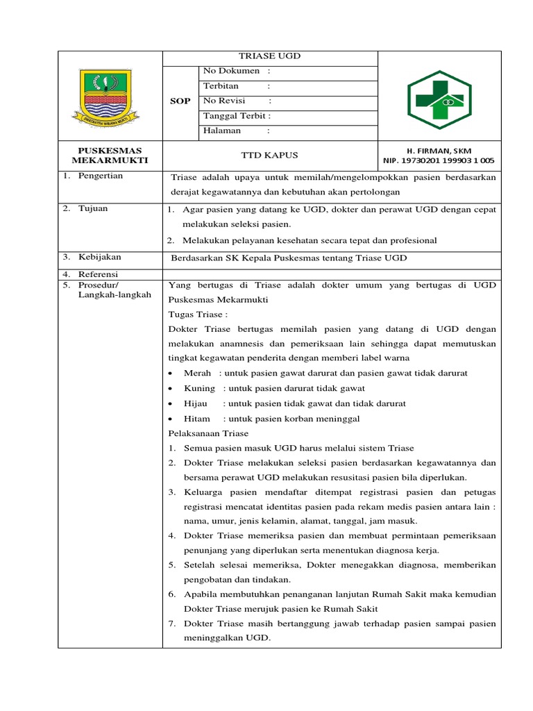 7.2.3.1 Sop Triase | PDF | Kesehatan Holistik | Sains & Matematika