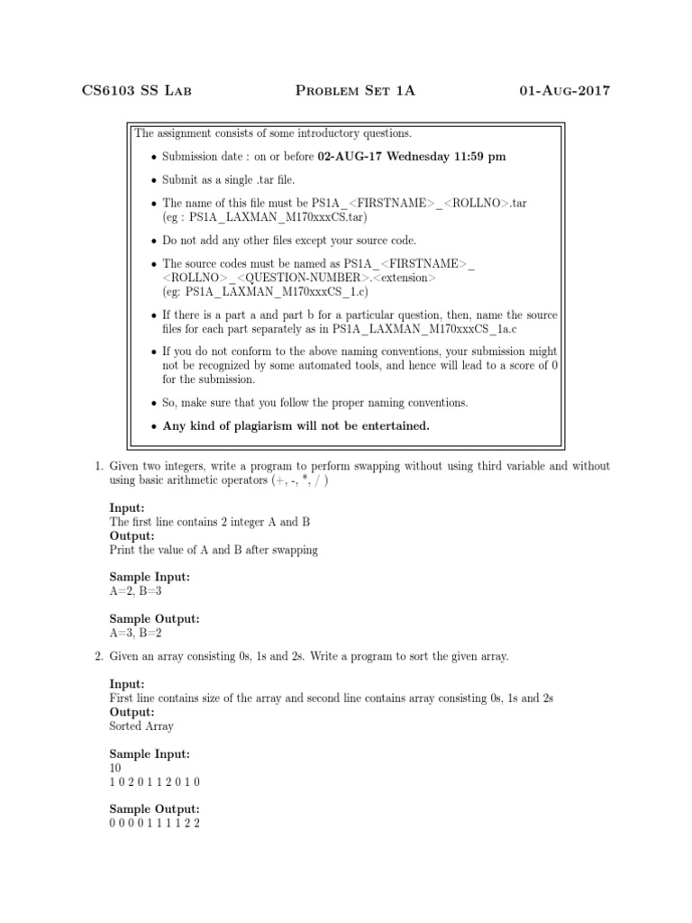 CS6103 SS Lab Problem Set 1A 01-Aug-2017 | PDF | Teaching Methods ...