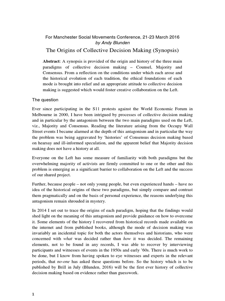 The Origins of Collective Decision Making | PDF | Consensus Decision ...