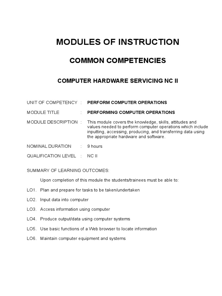 CBC CHS NCII Common Perform Computer Operations | PDF | Operating ...