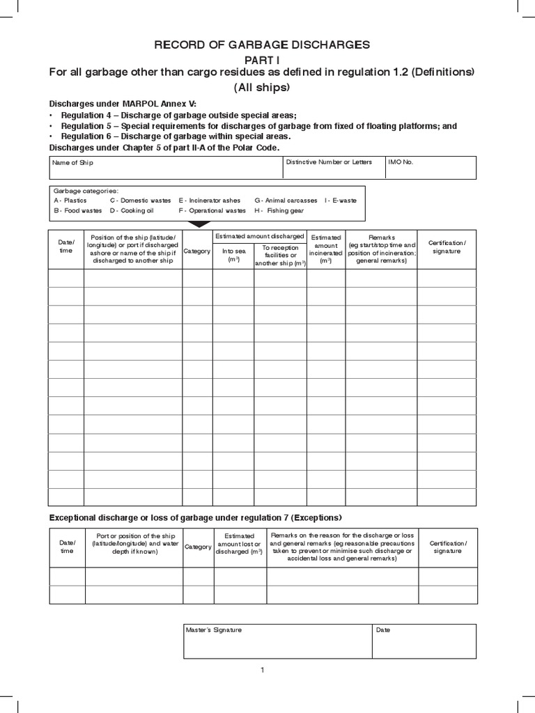 GarbageRecordBook Example | PDF | Ships | Waste