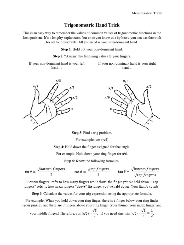 Trigonometric Hand Trick Guide | PDF