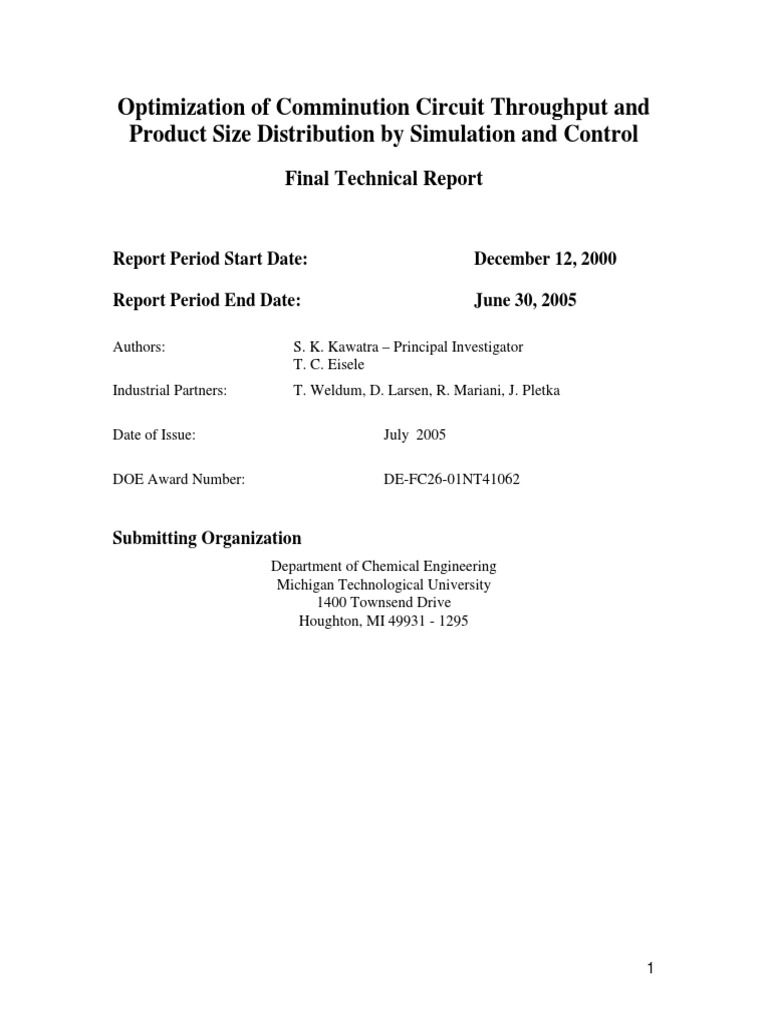 Optimization of Comminution Circuit Throughput and Product Size Distribution by Simulation and ...