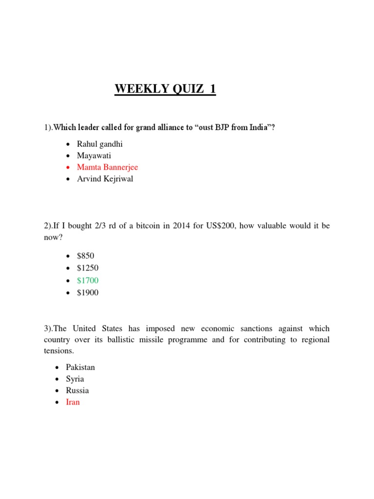 Weekly Quiz 1 | PDF | Business