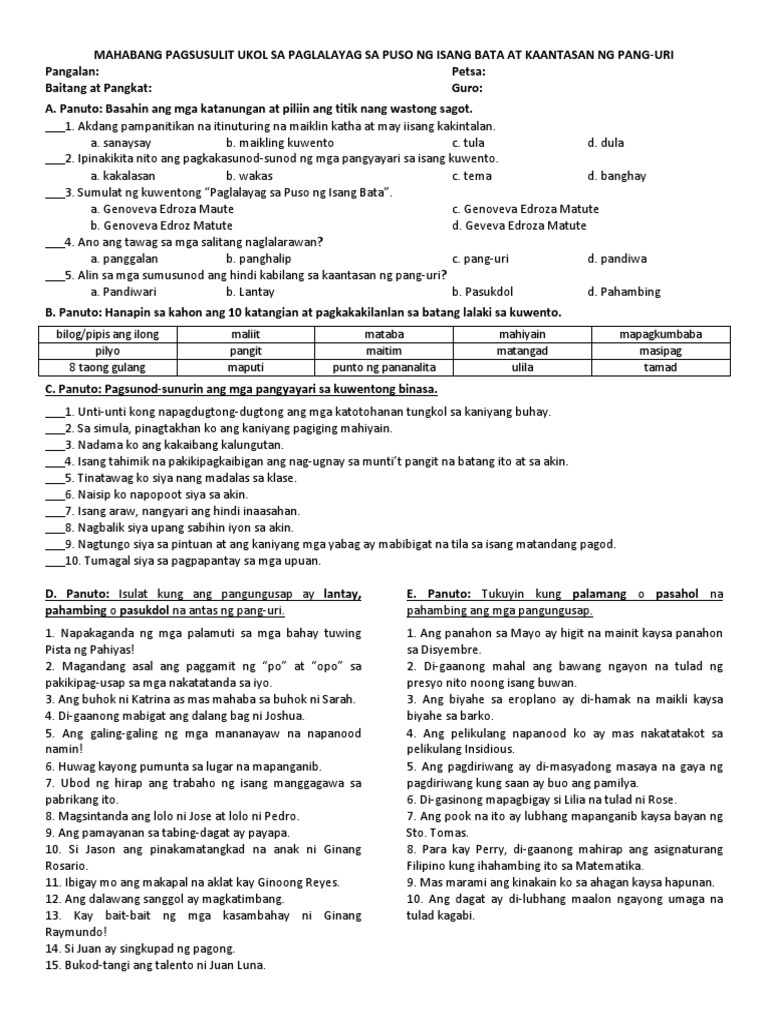 Mahabang Pagsusulit Ukol Sa Paglalayag Sa Puso NG Isang Bata at ...