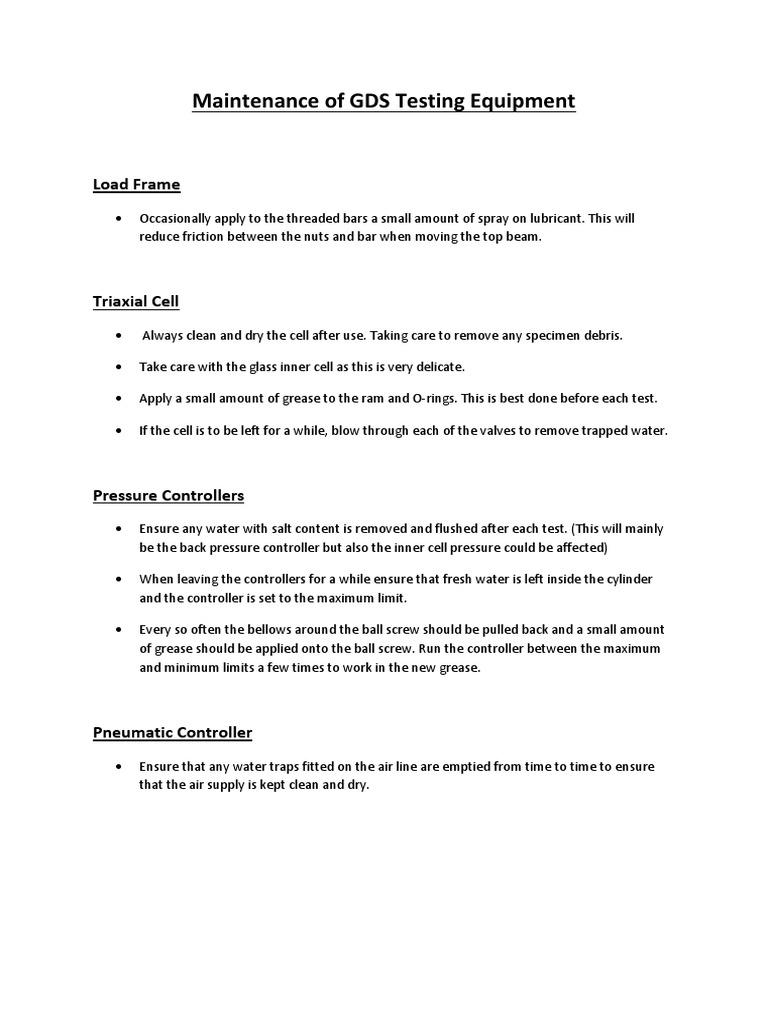Maintenance of GDS Testing Equipment | PDF | Machines | Manufactured Goods