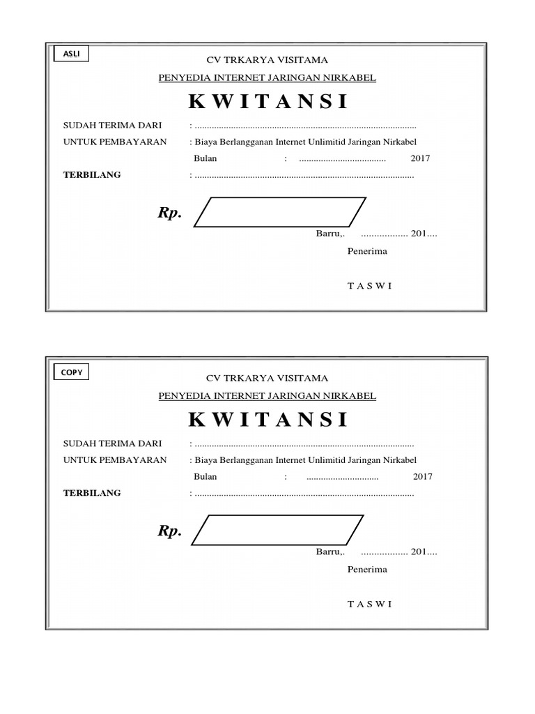 Template Kwitansi Kosong Internet | PDF | Pengelolaan Keuangan & Uang