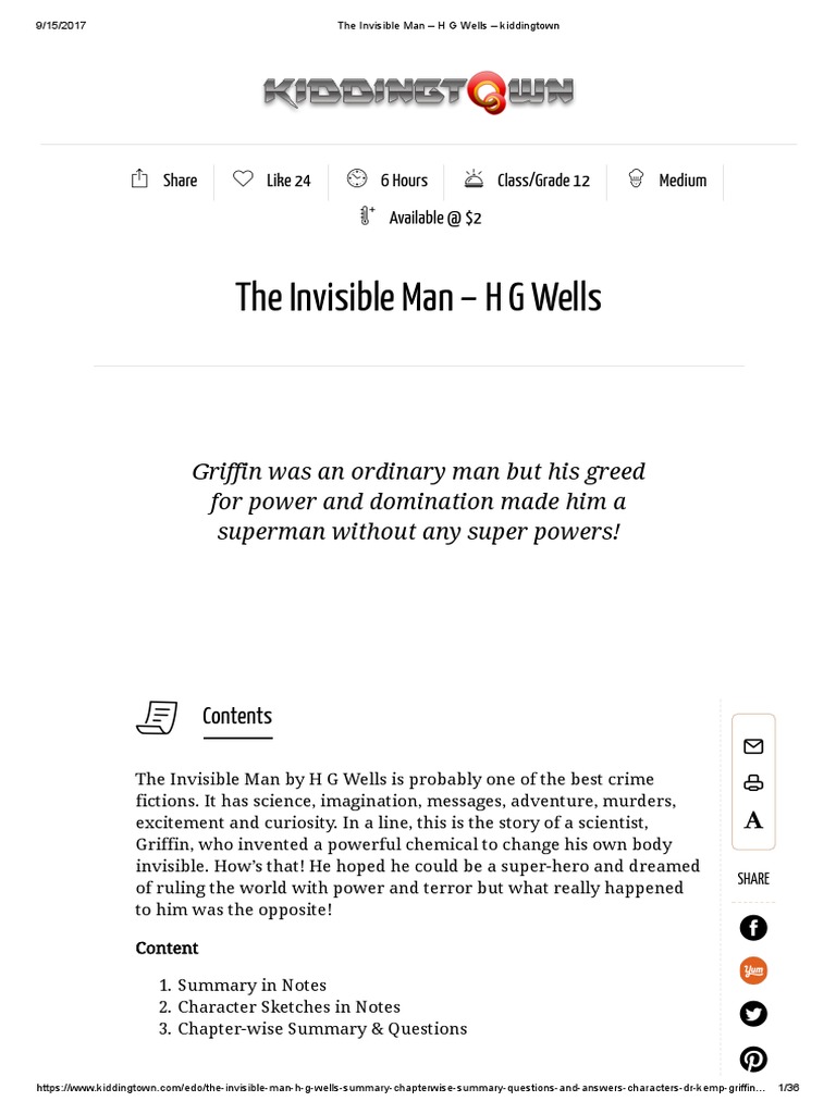The Invisible Man - H G Wells - Kiddingtown | PDF | The Invisible Man
