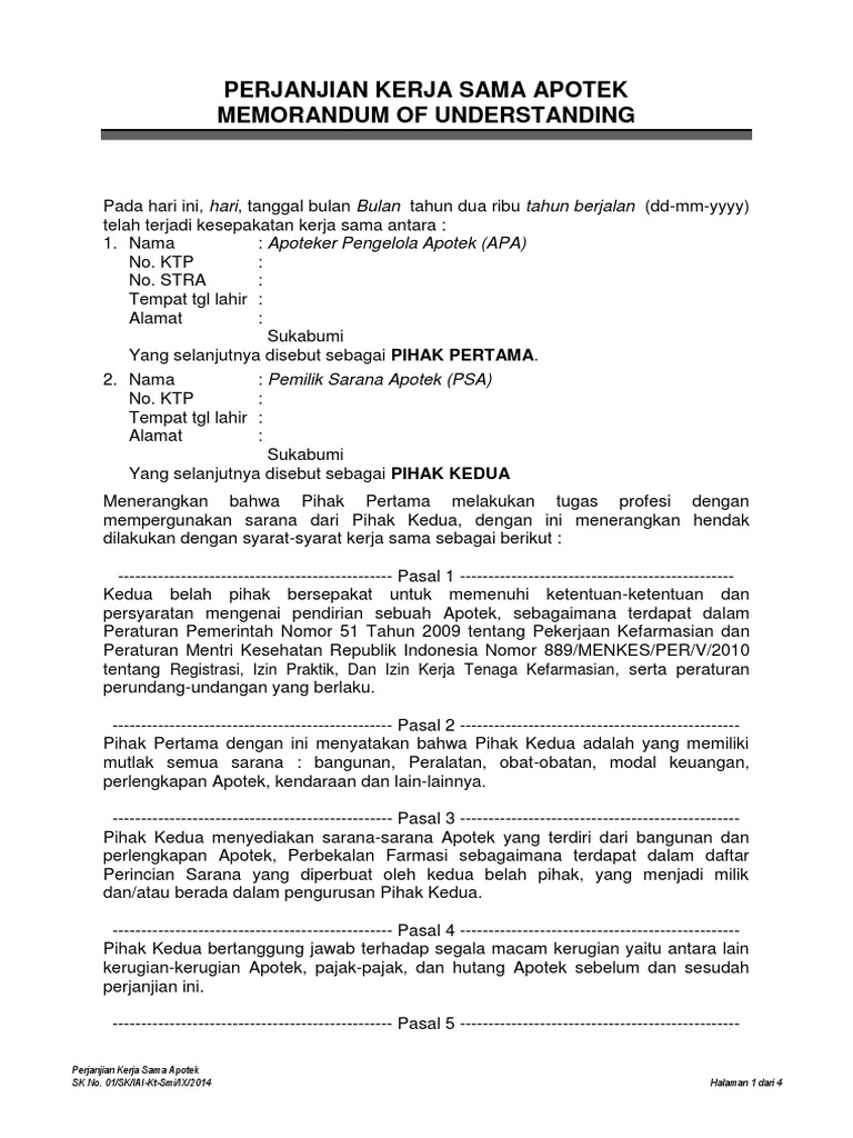 Contoh Mou Apotek | PDF