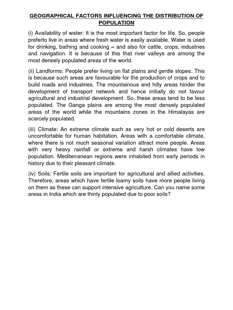 Geographical Factors in Population Distribution | PDF