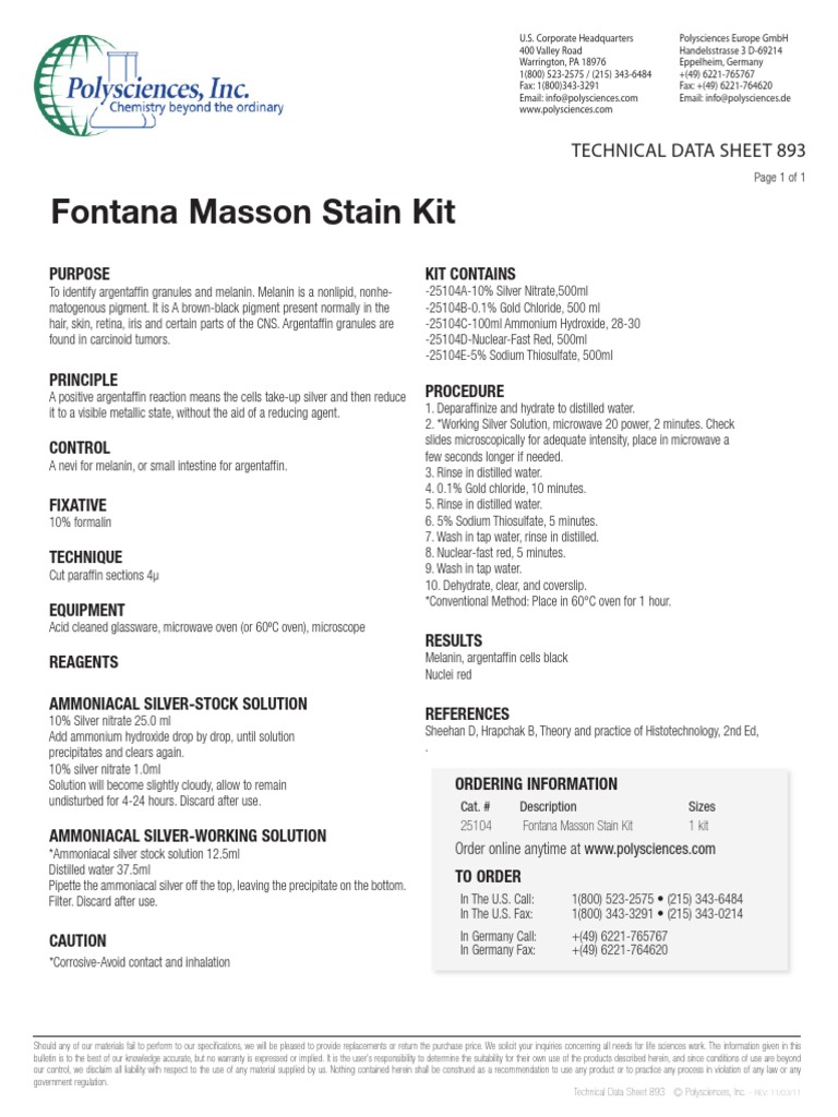 Fontana Masson Stain Kit | PDF | Ammonia | Silver