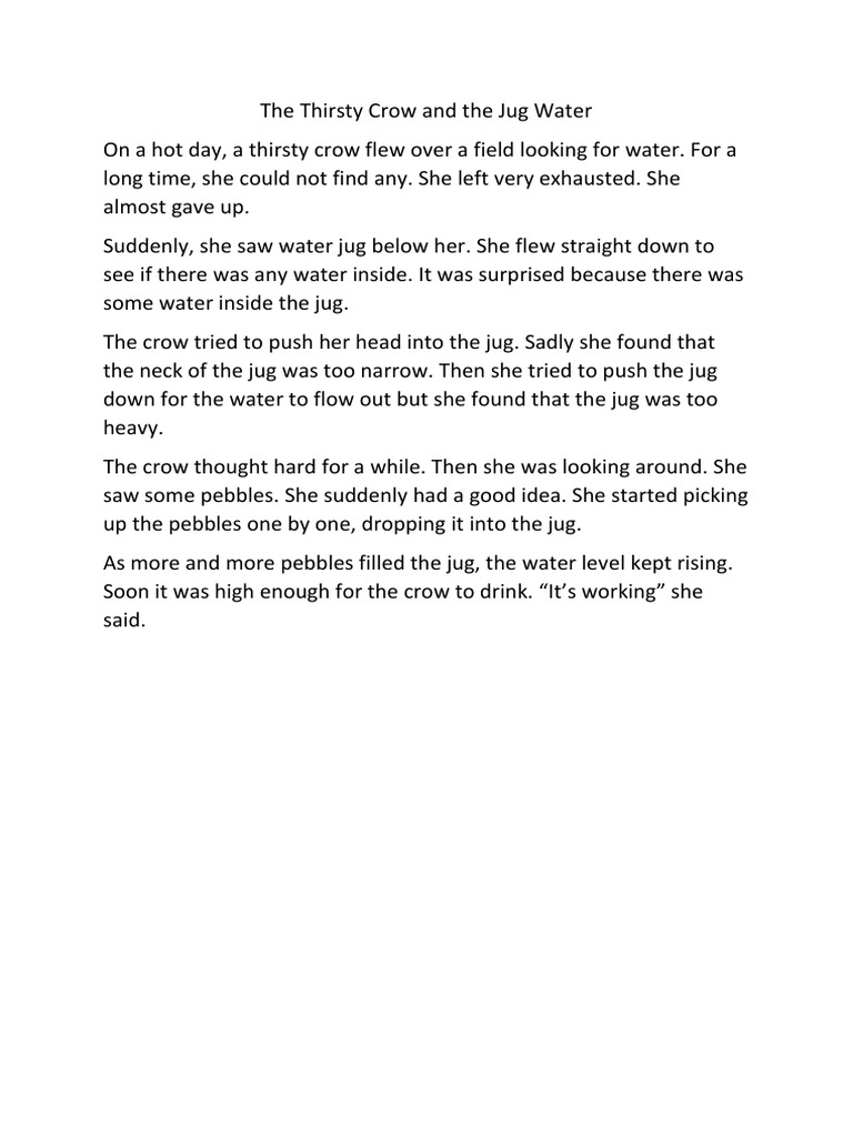 The Thirsty Crow and The Jug Water | PDF