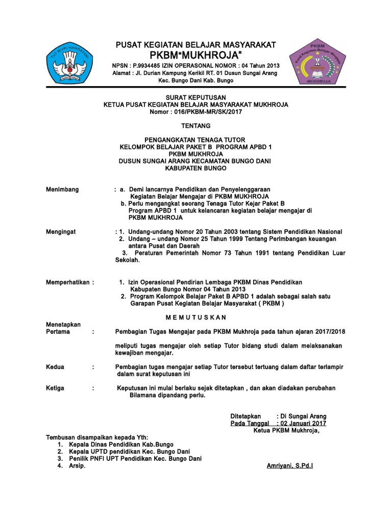 Contoh SK Tutor Paket C | PDF Contoh SK Tutor Paket C | PDF