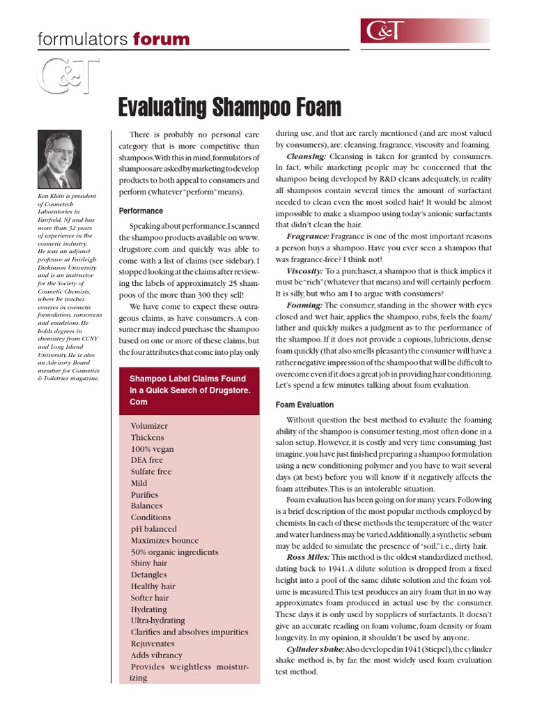 Evaluating Shampoo Foam | PDF | Shampoo | Foam
