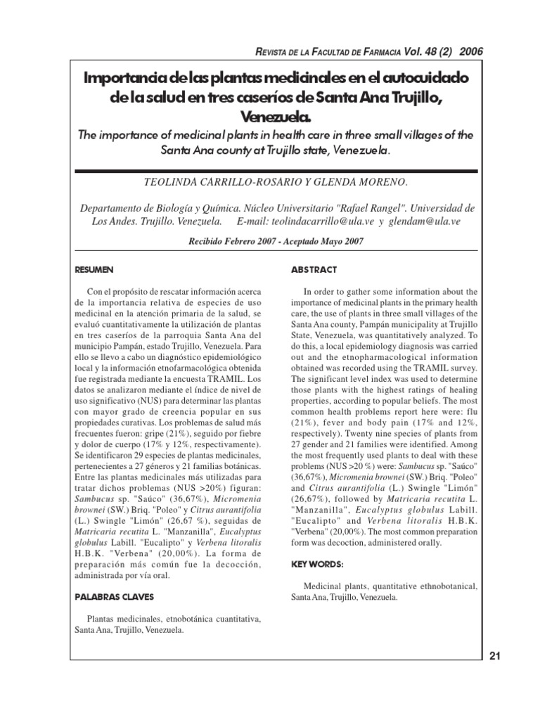 Importancia de plantas medicinales en salud | PDF | Plantas medicinales ...