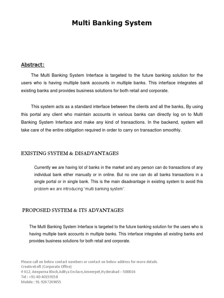 19) Multi Banking System (Abstract) | PDF | Banks | Information Technology Management