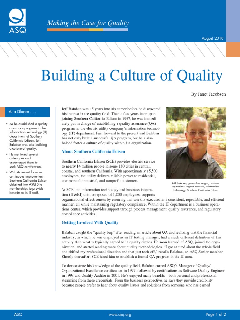 Building A Culture of Quality: Making The Case For Quality | PDF ...
