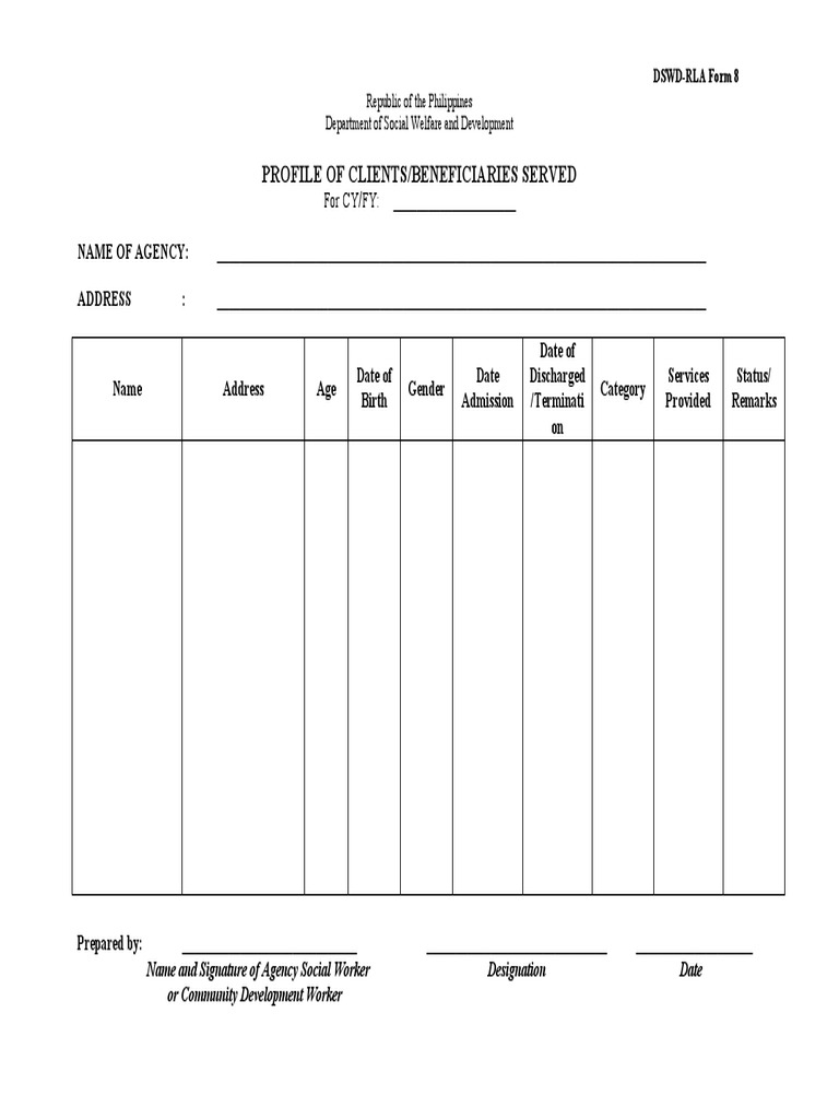 DSWD RLA Form 8 Clients PDF | PDF
