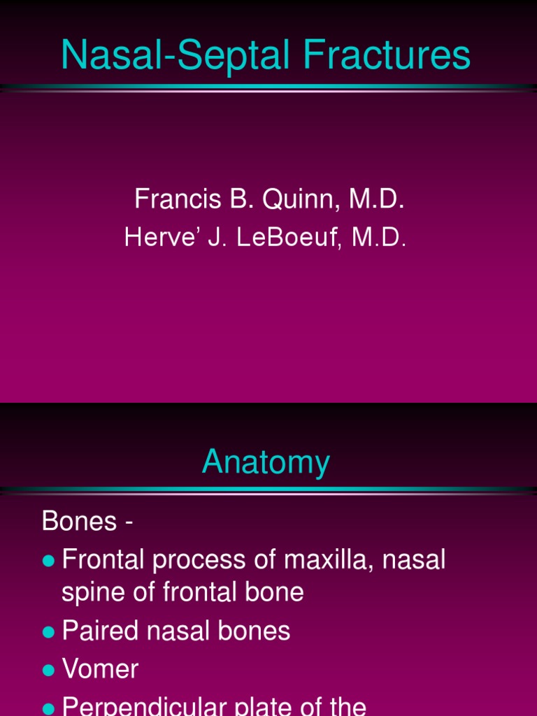 Nasal-Septal Fractures: Francis B. Quinn, M.D. Herve' J. Leboeuf, M.D ...