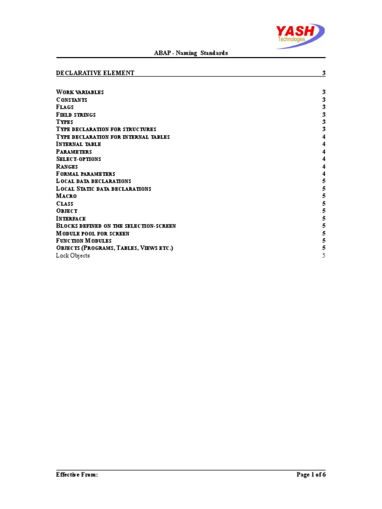 ABAP Naming Standards | PDF | Parameter (Computer Programming) | Object (Computer Science)