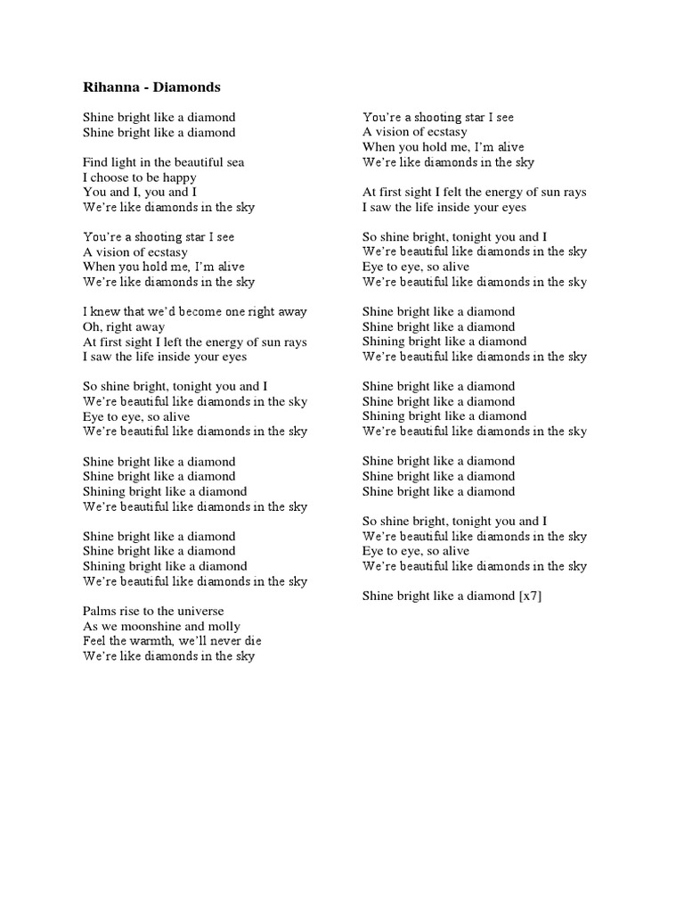Rihanna Diamonds Song Lyrics | PDF | Popular Music | Leisure