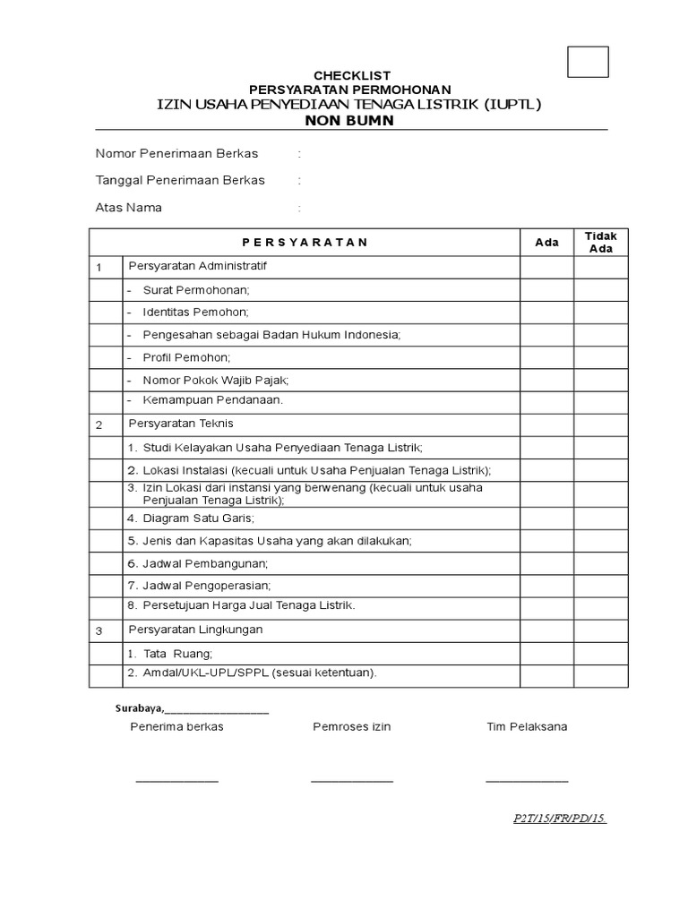 Checklist Permohonan Esdm Listrik 2015 | PDF