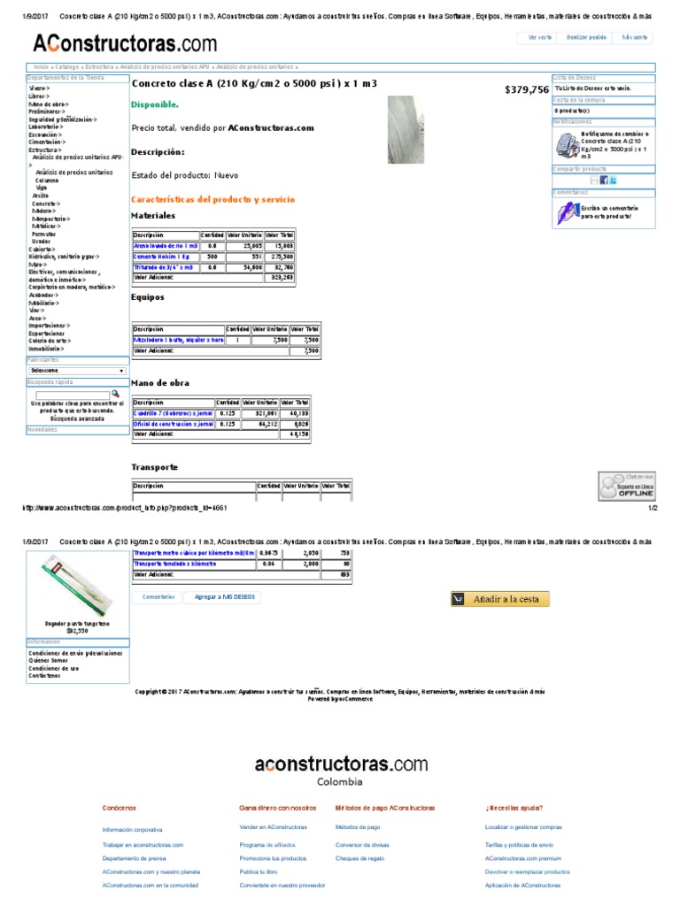 Concreto Clase A (210 KG - cm2 o 5000 Psi) X 1 m3, AConstructoras - Com ...