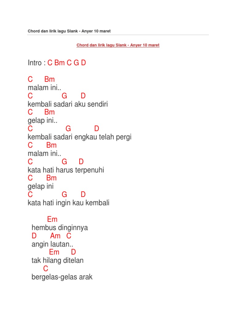 Chord Dan Lirik Lagu Slank Anyer 10 Maret Pdf