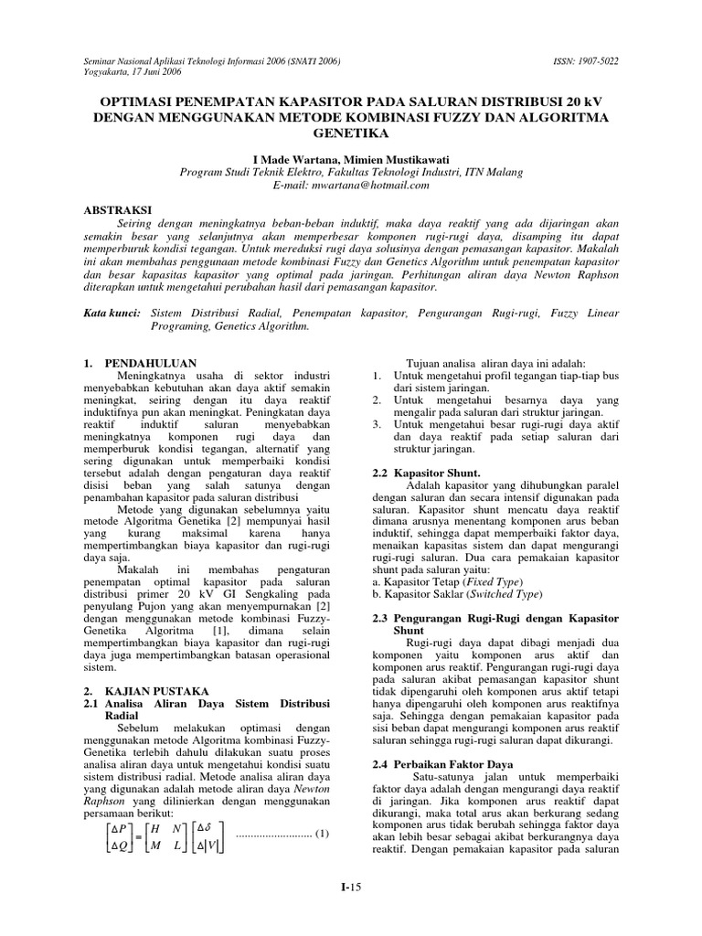 Analisis Penentuan Peletakan Kapasitor Optimum Untuk Memperbaiki Jatuh ...