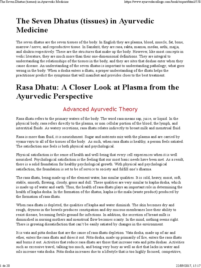 The Seven Dhatus (Tissues) in Ayurvedic Medicine | PDF | Ayurveda | Taste
