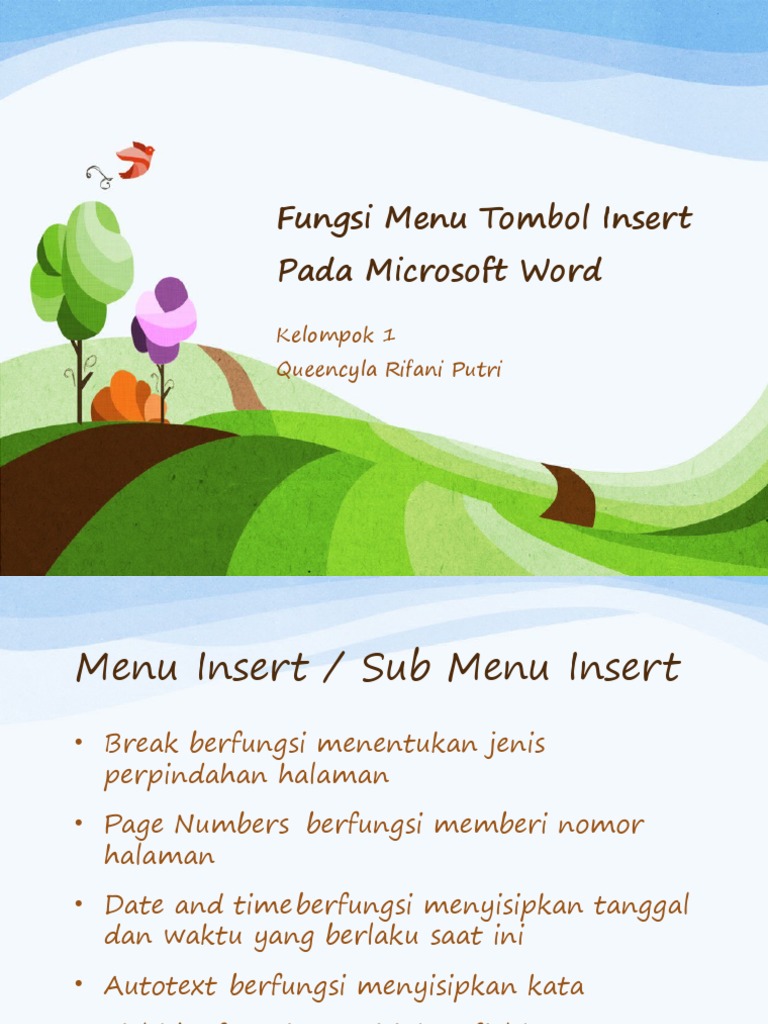 Fungsi Menu Tombol Insert Pada Microsoft Word (Tugas Kaka) | PDF