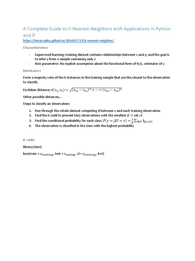 Summary of K-Nearest Neighbours Algorithms | PDF