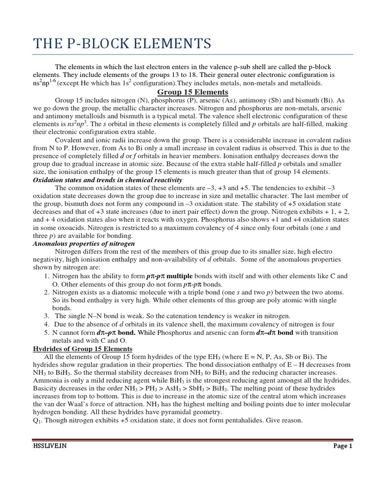 The P - Block Elements 2 | PDF | Chlorine | Nitrogen