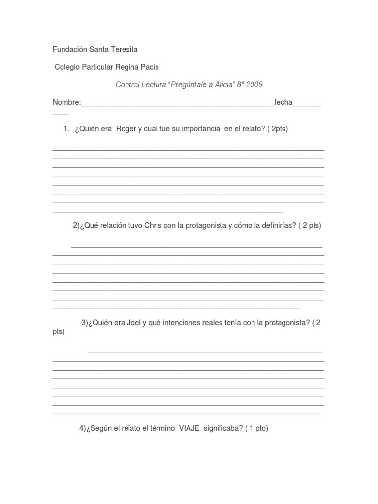 Control de Lectura: "Pregúntale a Alicia" | PDF | Ciencias sociales